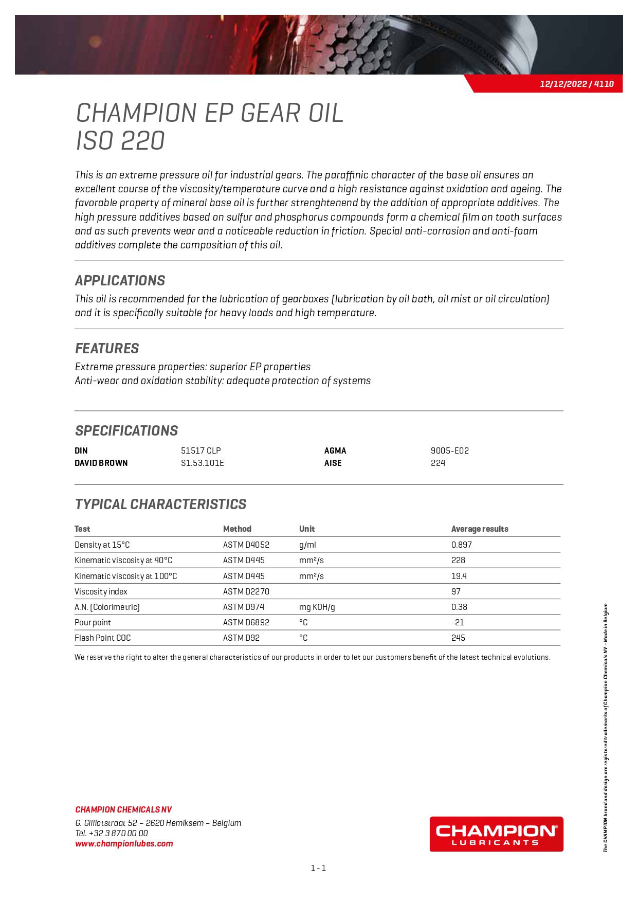 CHAMPION EP GEAR OIL ISO 220 - Girolje - 20 liter – Kjøp på nett | 123 ...