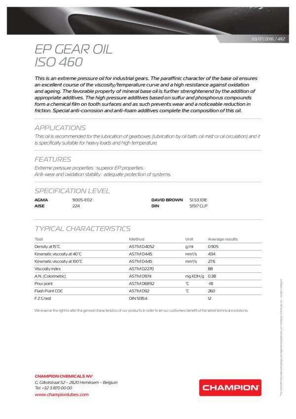 CHAMPION EP GEAR OIL ISO 460 – Girolje – 20 liter – 123 Landbruk AS